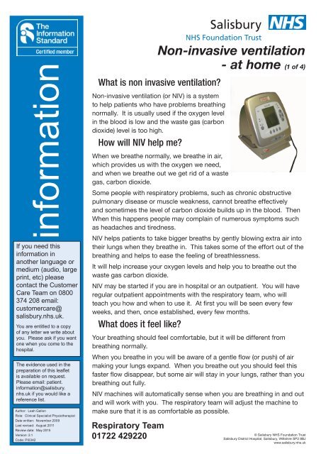 Non-invasive ventilation - at home - ICID - Salisbury NHS ...