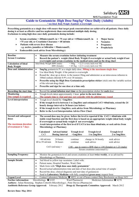 guide to gentamicin: convetional multiple daily dosing (adults) - ICID