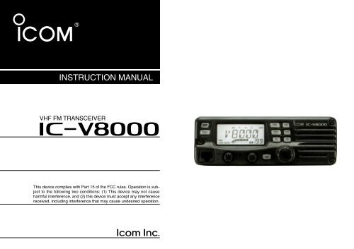 IC-V8000 Instruction Manual - ICOM Canada