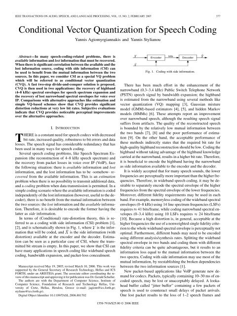 Conditional Vector Quantization For Speech Coding Ics