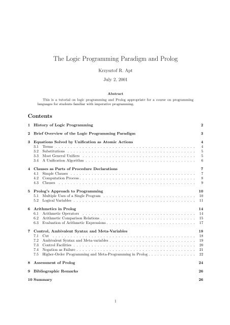 The Logic Programming Paradigm and Prolog - CWI