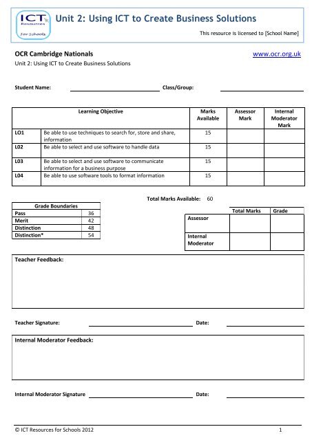 Unit 2: Using ICT to Create Business Solutions - ICT Resources for ...