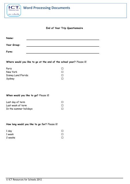 Word Processing Documents - ICT Resources for Schools