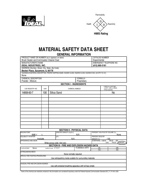 MATERIAL SAFETY DATA SHEET - Ideal Industries Inc.