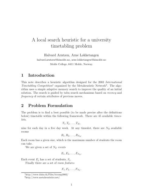A Local Search Heuristic For A University Timetabling Problem Idsia