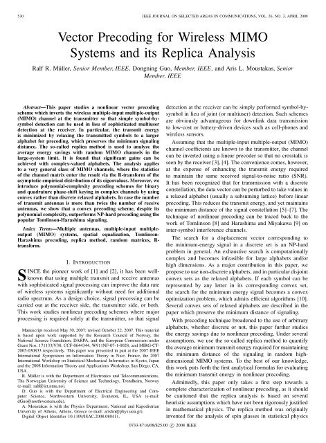 Vector Precoding for Wireless MIMO Systems and its ... - IEEE Xplore