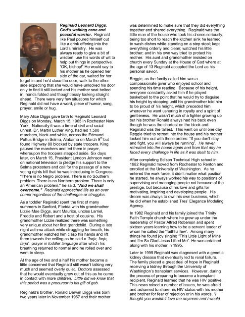 Reginald Leonard Diggs, God's walking cane - AARTH