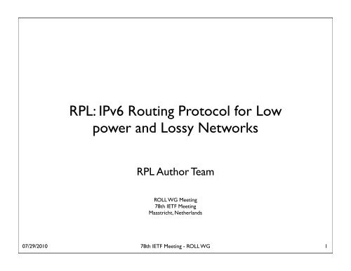 RPL: IPv6 Routing Protocol for Low power and Lossy Networks