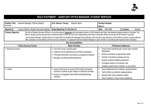 role statement – assistant office manager, student ... - IDP Education