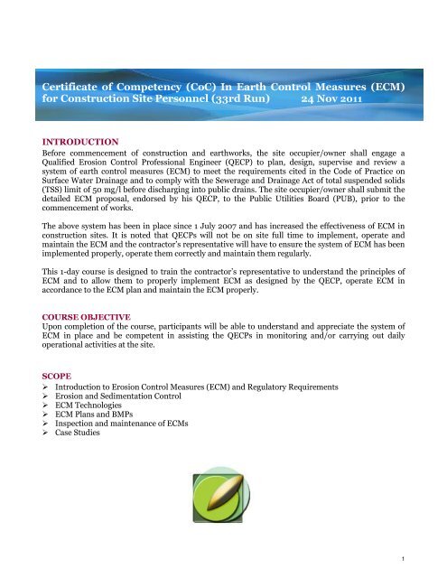 Certificate of Competency (CoC) In Earth Control Measures (ECM ...