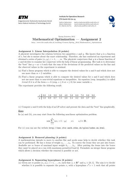 Mathematical Optimization â Assignment 2 Ifor