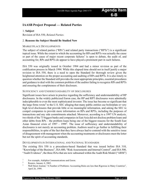 Agenda Item 6-B - IAASB Project Proposal - Revision of ISA 550 - IFAC