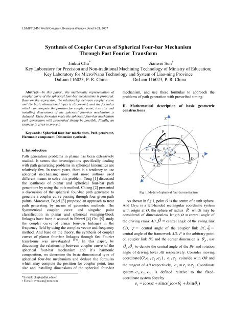 Synthesis of Coupler Curves of Spherical Four-bar ... - IFToMM