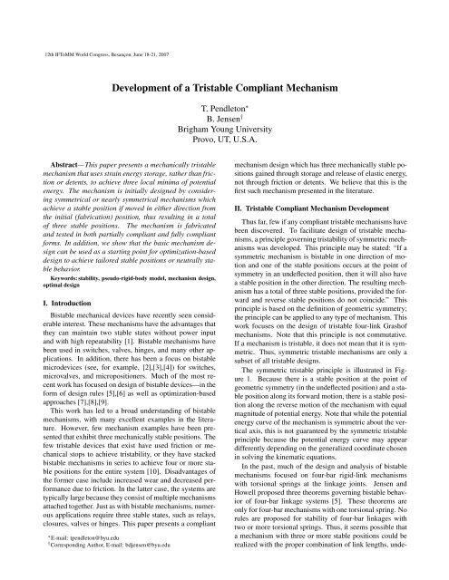 Development of a Tristable Compliant Mechanism - IFToMM