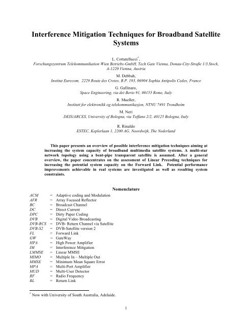 Interference Mitigation Techniques For Broadband Satellite Systems