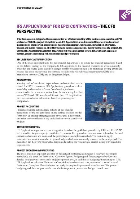 IFS Applications for EPCI Contractors the CFO Perspective