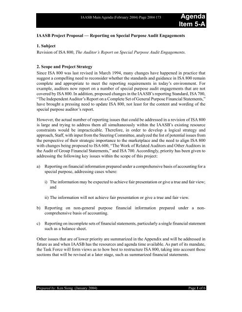 Agenda Item 5-A - Project Proposal - Revised ISA 800 - IFAC