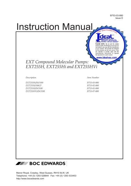 Edwards, EXT Compound Molecular Pumps, EXT255H, EXT255Hi ...