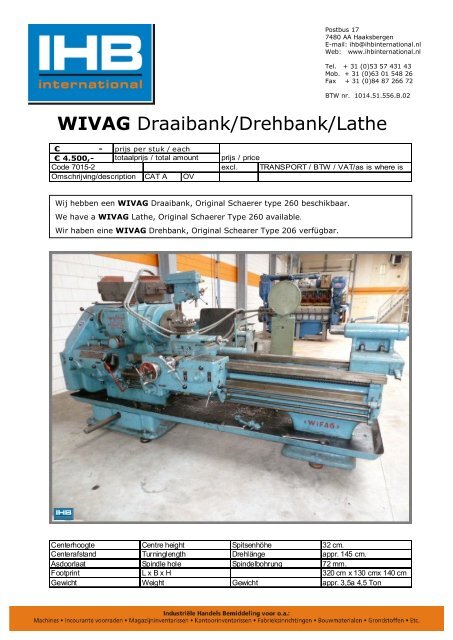 WIVAG Draaibank/Drehbank/Lathe - IHB International