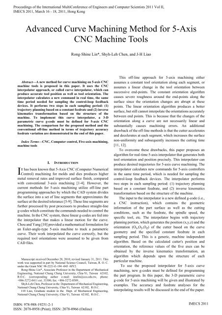 Advanced Curve Machining Method for 5-Axis CNC Machine Tools