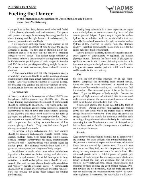 Nutrition Fact Sheet: Fueling the Dancer - iadms