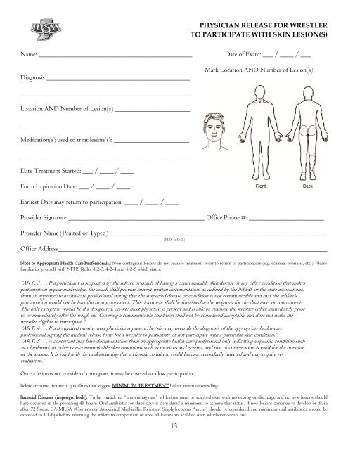 New Skin Lesion Release Form - ihsaa