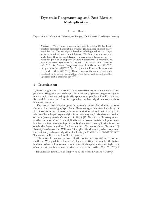 Dynamic Programming and Fast Matrix Multiplication
