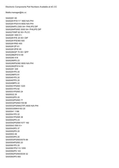 Electronic Components Part Numbers Available at iiiC.CC