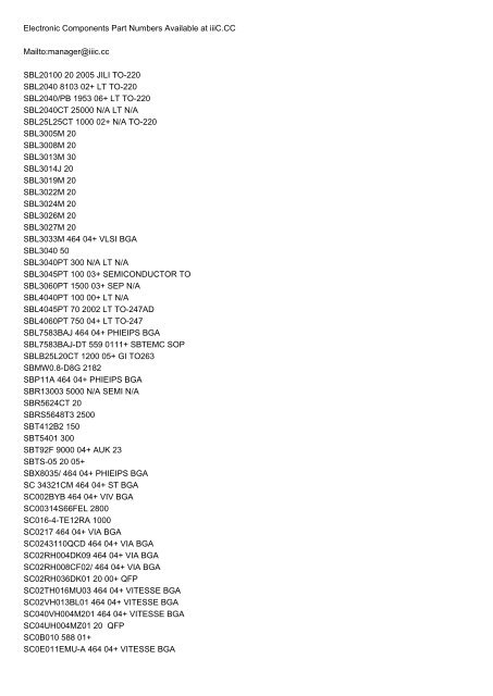 Electronic Components Part Numbers Available at iiiC.CC