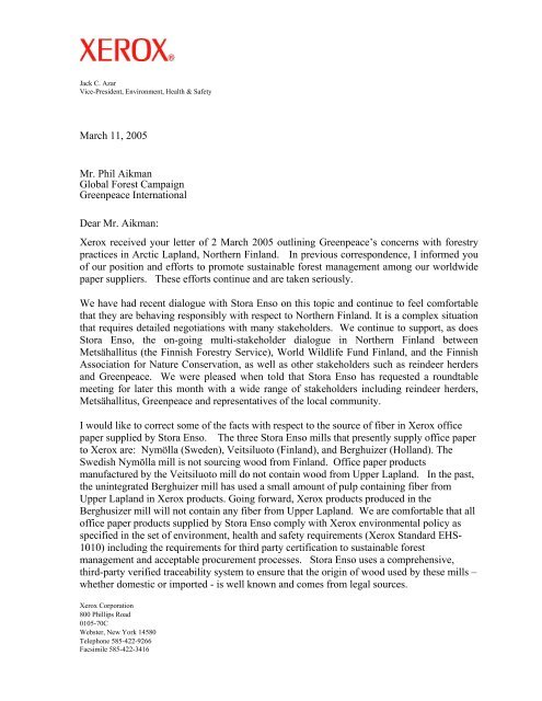 full letter from Xerox - Greenpeace