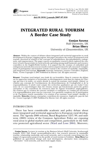 INTEGRATED RURAL TOURISM A Border Case Study - IDESTUR ...
