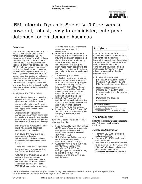 Ibm Informix Dynamic Server V100 Delivers A Powerful Robust Easy 4662