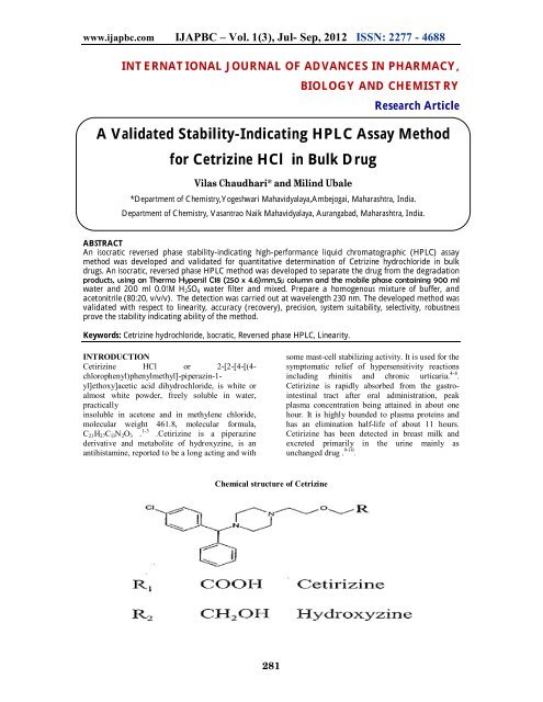 A Validated Stability-Indicating HPLC Assay Method for ... - ijapbc