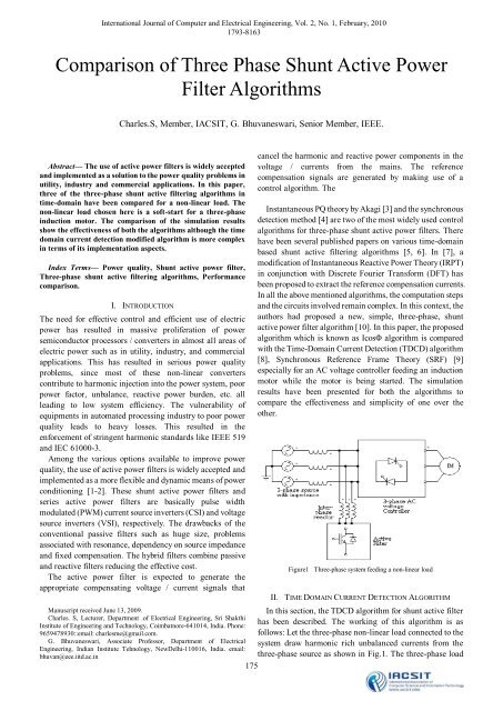 Comparison of Three Phase Shunt Active Power Filter ... - ijcee