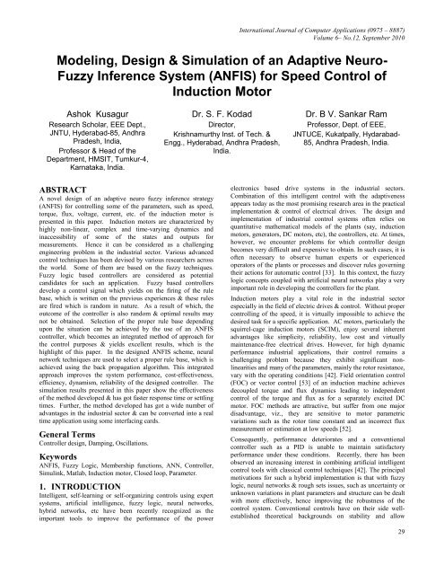 Modeling, Design & Simulation of an Adaptive Neuro-Fuzzy ... - CORE