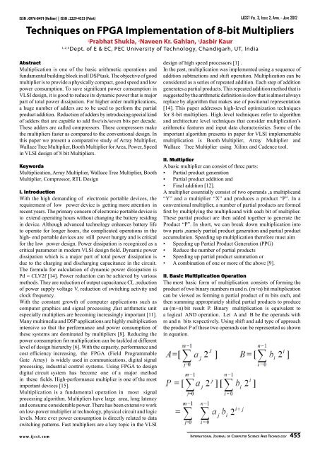 Techniques on FPGA Implementation of 8-bit Multipliers - IJCST