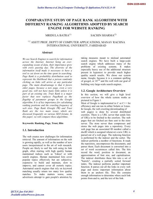 comparative study of page rank algorithm with different ranking ...