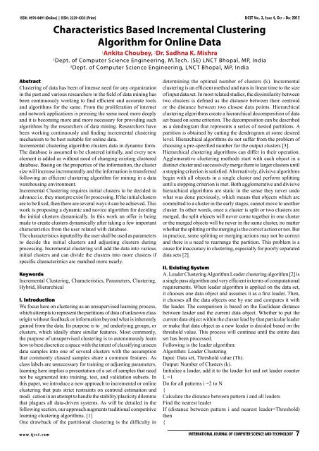 Characteristics Based Incremental Clustering Algorithm For Ijcst 