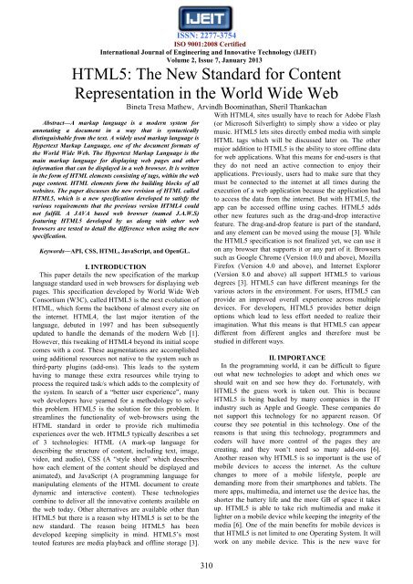 The New Standard for Content Representation in the World ... - ijeit