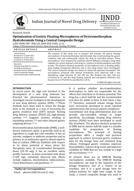 Optimization Of Gastric Floating Microspheres Of Dextromethorphan