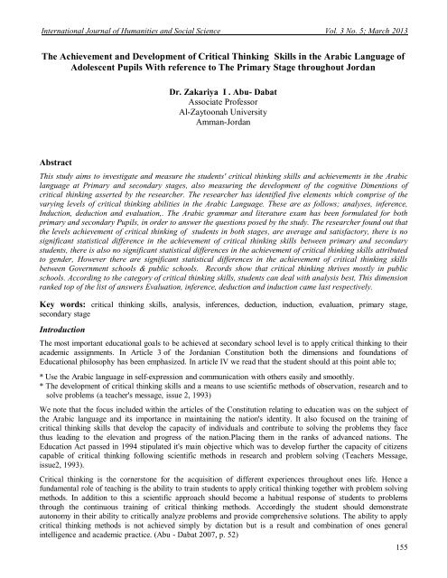 Critical Thinking Skills and Achievements in The Arabic Language at ...