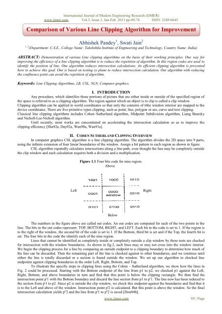 Comparison of Various Line Clipping Algorithm for ... - ijmer