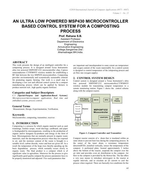 AN ULTRA LOW POWERED MSP430 MICROCONTROLLER ...