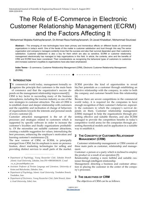 The Role of E-Commerce in Electronic Customer Relationship ...