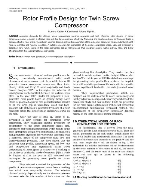 Rotor Profile Design for Twin Screw Compressor - International ...