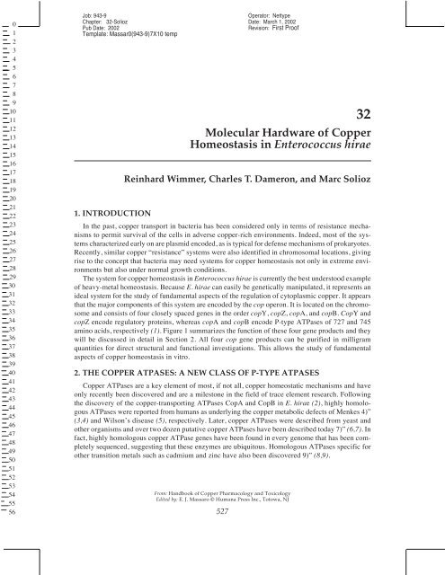 32 Molecular Hardware of Copper Homeostasis in Enterococcus hirae