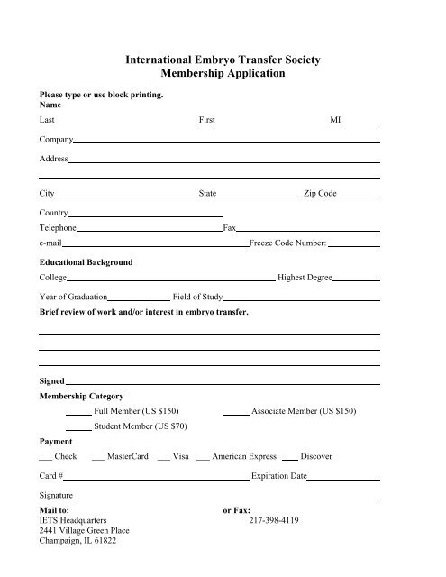 IETS Printable Application - International Embryo Transfer Society