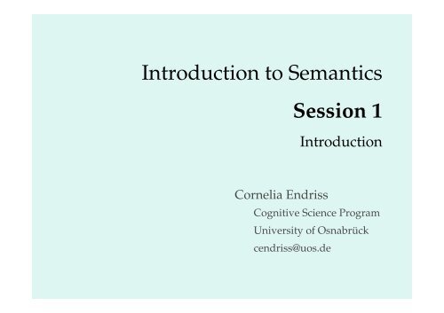 Introduction to Semantics Session 1