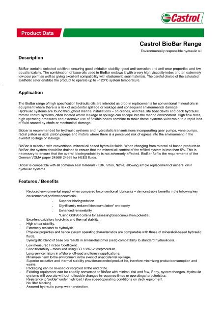 Castrol BioBar Range - Industrial Lubricants & Services Limited