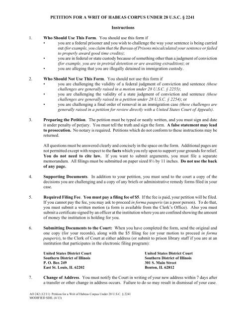 Writ Of Habeas Corpus Example